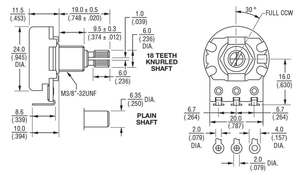 Potenciómetro BOURNS B4-1-B250K | Cabeza Cuadrada GT